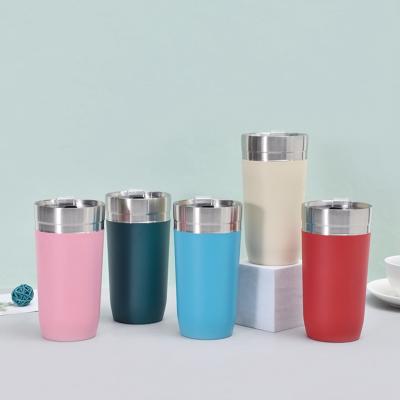 China 16oz Dubbele Muur Roestvrij Staal Tumbler Koffiekop met Plastic Lid Logo Op maat Te koop