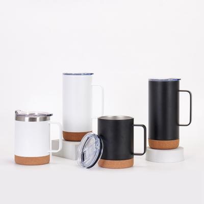 China Flascos de vácuo termozes Popularas canecas de viagem de aço inoxidável de parede dupla com fundo de cortiça à venda
