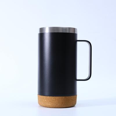 China Hedendaagse 16oz rechte roestvrijstalen koffiebak met kurkonder en handvat Te koop