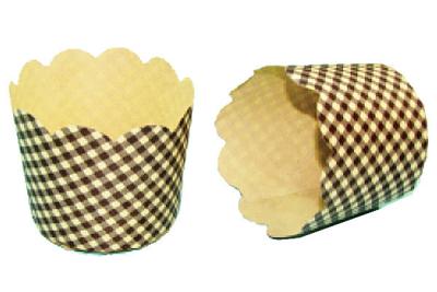 China Chequered brown and white PE film paper packing resistance Cupcake Baking Cups for sale