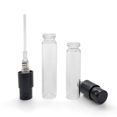 China Custom Slim Attar Display 2ml 3ml 5ml 10ml Parfum Sample Atomizer Glass Perfume Bottle With Crimp Pump for sale
