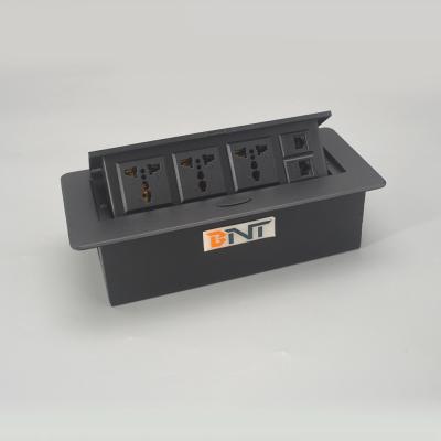 China Multi-Functional Zinc Alloy/Iron Office Desktop Tabletop Socket Pop-up Power Socket 2 RJ45 Plug 3 AC Outlets 5A Rated Current for sale