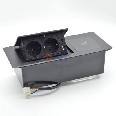 China Wireless Charging Power Socket Box Pop-up Electrical 2-Outlet Table with USB A+C Ports for sale