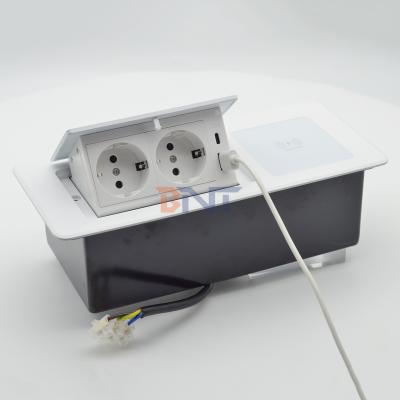 China Wireless Charging Power Socket Box Pop-up Electrical 2-Outlet Table with USB A+C Ports for sale