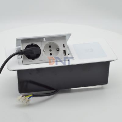 China Wireless Charging Power Socket Box Pop-up Electrical 2-Outlet Table with USB A+C Ports for sale