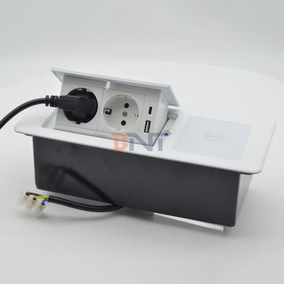 China Tabletop Pop-up Electrical Socket Power Extension Cord USB Charging Wireless Charger-US/EU/AU Plug Standards 16A/5A Rated for sale