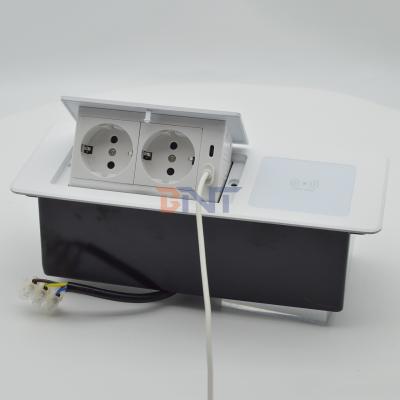 China Tabletop Pop-up Electrical Socket Power Extension Cord USB Charging Wireless Charger-US/EU/AU Plug Standards 16A/5A Rated for sale