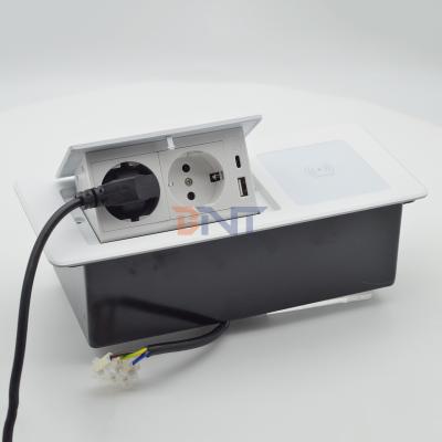 China Dual AC Outlet Pop-up Electrical Socket USB Charging Wireless Charger Extension Cord-EU Plug Standard IP44 Rated 10A Capacity for sale