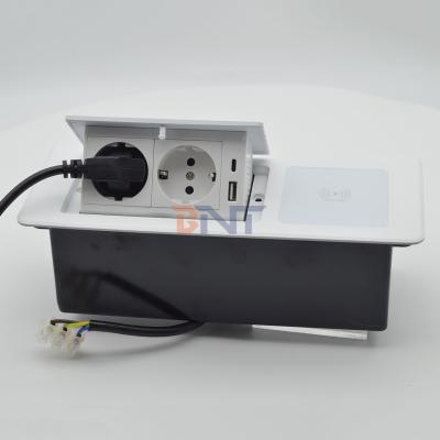 China Aluminum Desktop Power Socket Box Multi-Connection Pop-Up Hidden Charging Sockets with Wireless Charging Technology for sale