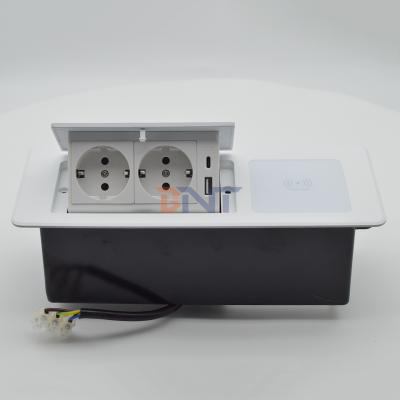 China Aluminum Desktop Power Socket Box Multi-Connection Pop-Up Hidden Charging Sockets with Wireless Charging Technology for sale