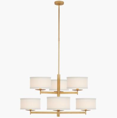 China KS 5070 Walker Medium Two Tier Chandelier Gild / Burnished Silver Leaf With 10"X 10" X 5.5" Cream Linen Shade for sale
