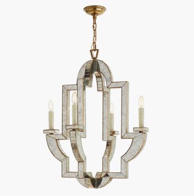 China NW 5040 Lido Medium Chandelier 33" Height Antique Mirror With Antique Brass Finish for sale
