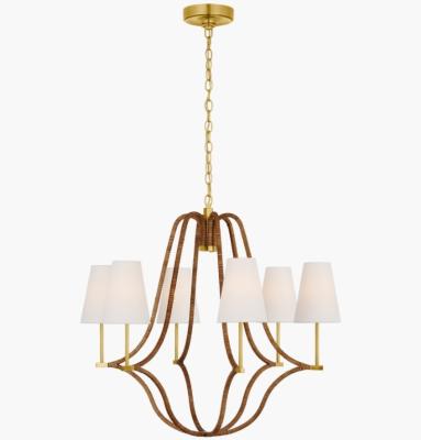 China Vsual Comfort Biscayne Large Wrapped Chandelier CHC 5581 Antique-Burnished Brass And Natural Rattan for sale