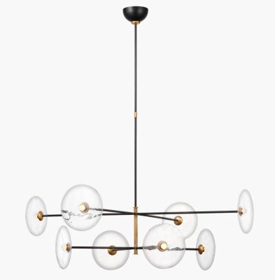 China S 5694 Visual Comfort Calvino X-Large Radial Chandelier 55.5" O/A Height Clear Glass Shade Hand-Rubbed Antique Brass for sale
