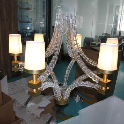 China Handmade Brass 6-Light Chandelier with White Fabric Shades for sale