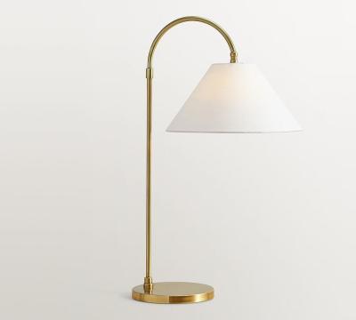 China Brass Body LED Table Lamp with Linen Shade and 2700K Warm White Light for Living Room for sale