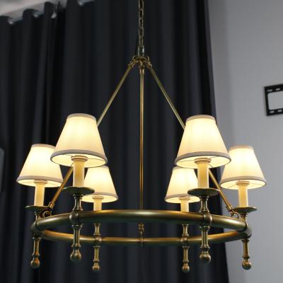 China YH American Style 6-Light Solid Brass Chandelier Adjustable Height Pendant Light for Dining Room Kitchen for sale