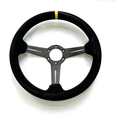 China DELUXON 350mm Diameter Racing Steering Wheel With 35mm Dish , Black Suede , 5 MM 6061 Aluminum Alloy Black Spoke for sale