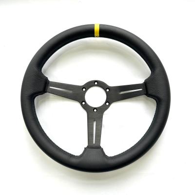 China DELUXON 350mm Dia Racing Steering Wheel With 35mm Dish , Black Microfiber Leather , 5 MM 6061 Aluminum Alloy Black Spoke for sale