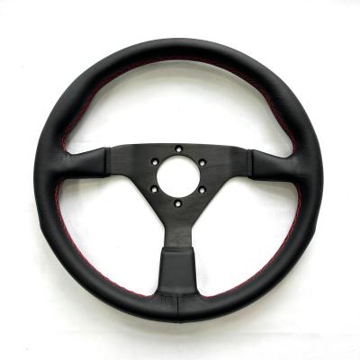 China DELUXON 350mm Dia Racing Steering Wheel With 36mm Dish , Black Microfiber Leather , 5 MM 6061 Aluminum Alloy Black Spoke,Red for sale
