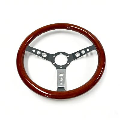 China Custom Walnut Wood Steering Wheels 350MM 3 Chrome Spokes Fade Resistant for sale
