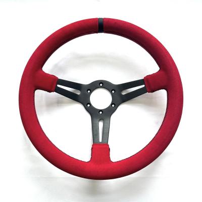 China DELUXON Universal Red  Suede Racing Steering Wheels 350mm/70 MM Dish 6 Bolt With Black Stitching Black Spoke  for sale