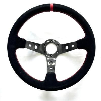 China Carbon Fiber Drift Steering Wheel Universal Black Suede With Red Stitching for sale