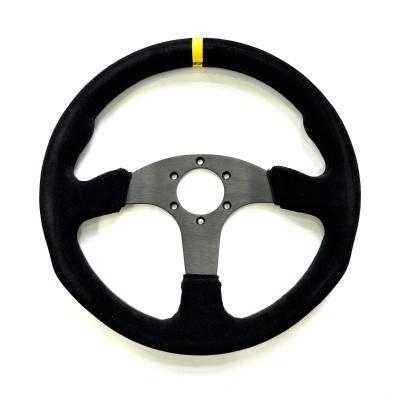 China Three Spoke Deep Dish Carbon Fiber Racing Steering Wheel Black Suede Customized for sale