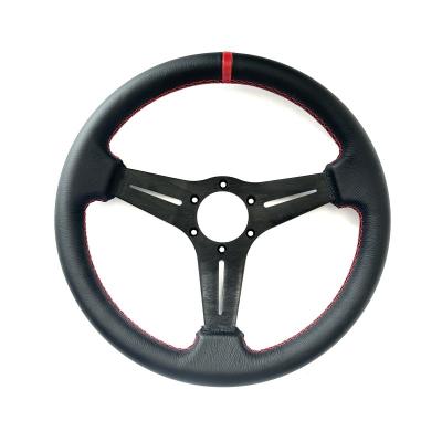 China Microfiber Leather 330mm Deep Dish Steering Wheel 6061 Aluminum Red Stitching for sale