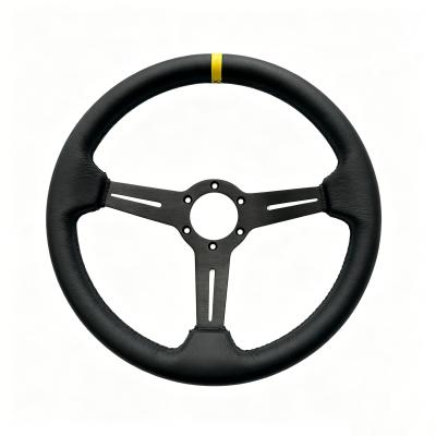 China DELUXON 350mm Dia Racing Steering Wheel With 35mm Dish , Black Microfiber Leather , 5 MM 6061 Aluminum Alloy Black Spoke for sale