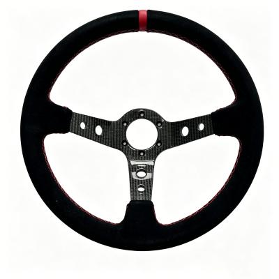 China Carbon Fiber Drift Steering Wheel Universal Black Suede With Red Stitching for sale