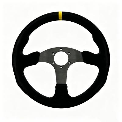 China Three Spoke Deep Dish Carbon Fiber Racing Steering Wheel Black Suede Customized for sale