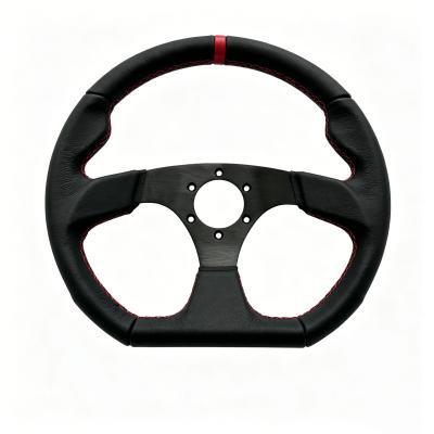 China Universal 320mm D Shaped Flat Rally Car Steering Wheel Black Leather For Drifting Vehicles for sale