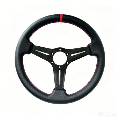 China Microfiber Leather 330mm Deep Dish Steering Wheel 6061 Aluminum Red Stitching for sale