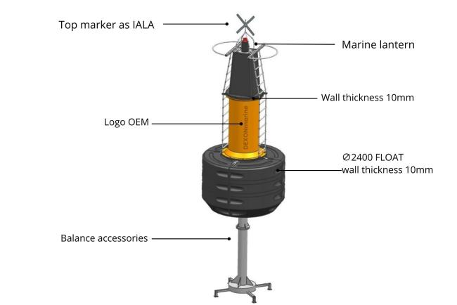 The Dexonmarine DMF2400 Offshore Lateral Navigation Buoy with Lantern is a 1800mm IALA-compliant buoy engineered for reliable channel marking in offshore, port, and river environments with currents up to 5 knots.