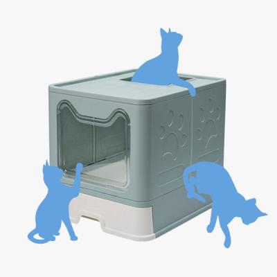 China New Design Large Foldable Cat Litter Box with Drawer Full Enclosed Pet Toilet Box for sale