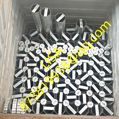China 35FT Direct Buried Galvanized Octagonal Steel Pole 500KGF Metal Utility Pole with Welded Top Cap and Bottom Bearing Plate for sale