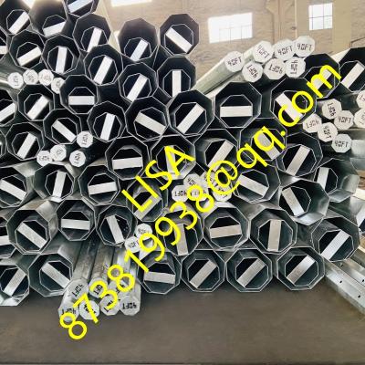 China Hot Dip Galvanized Octagonal Steel Pole with 500KGF Load in 30FT/40FT Sizes for Distribution Lines for sale