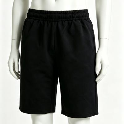 China Elastic Drawstring Sports Sweat Shorts Vintage Wash Cotton Blend Mens Shorts Black for sale