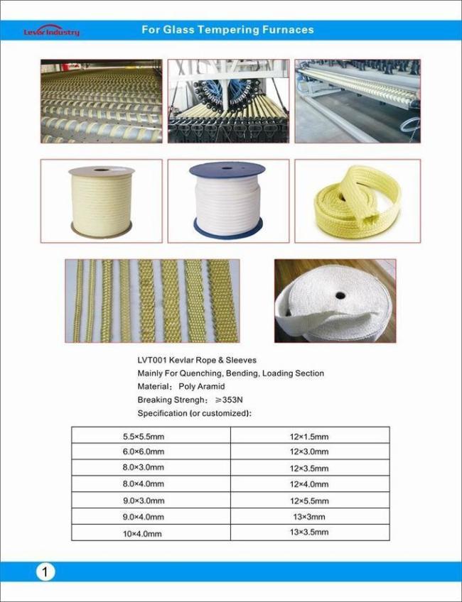 Kevlar Aramid Rope που χρησιμοποιείται σε γυαλί Tamglass σκλήρυνσης κυλίνδρου φούρνου 5.5 x 5.5mm