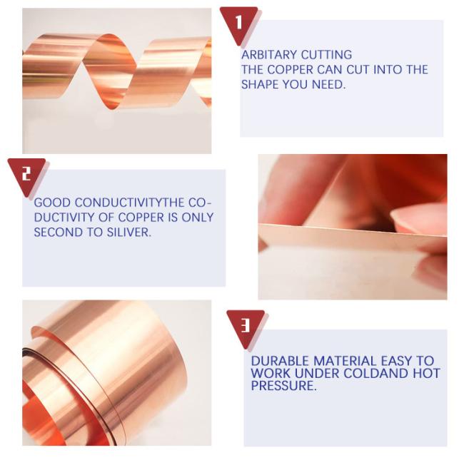 High Quality Conductive Copper Metal Strip 99.99% Pure Grounding Copper Foil Strip Copper Strip