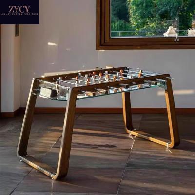 China Eight Pole Design Italian Modern Style Football Table Tempered Glass Solid Wood International Soccer for sale