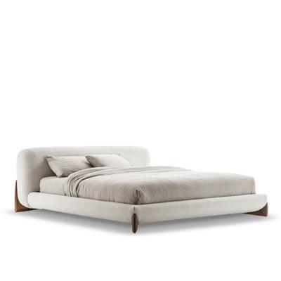 China Fluffy Lamb Wool Bed Luxury Bedroom Furniture Cream Modern Decorative Double Design for sale