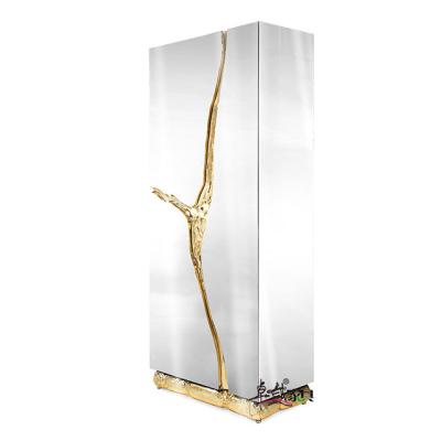 China Storage Solid Wood Wine Cabinet Stainless Steel Modern Cracked Pattern Design for sale