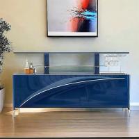 China Automatic Lift Tempered Glass Wine Cabinet Solid Wood Sideboard Design for sale