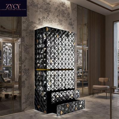 China Pixel Designer Solid Oak Wood Wine Cabinet Creative Space Saving Storage for sale
