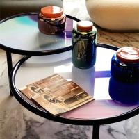 China Personalized Art Tempered Glass Coffee Table Round Pattern Color Gradient for sale