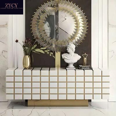 China Luxurious Modern Sideboard 3D Wooden Cube Design Gold Metal Frame Storage Cabinet White Black for sale