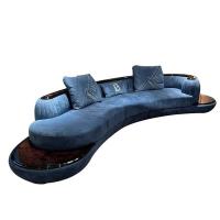 China Curved Sofa Set Multi Person Solid Wood Fabric Sponge Filled Coffee Table for sale