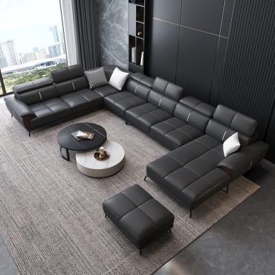 China Large U Shaped Sofa Set Modern Minimalist Microfiber Leather Inductive Light for sale